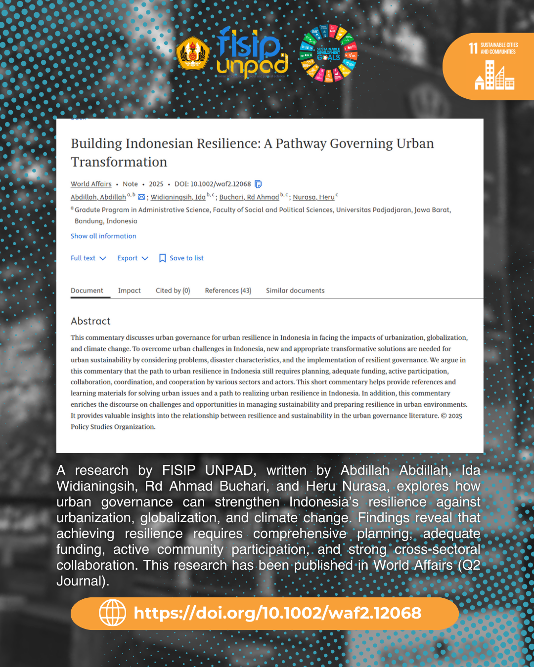 Building Indonesian Resilience: A Pathway Governing Urban ...